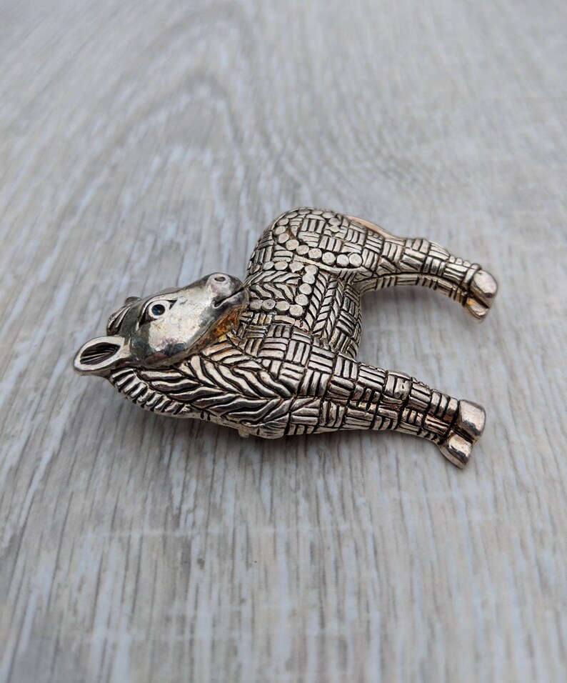 Detailed Rivet and Crosshatch Silver Tone Horse Brooch | Etsy