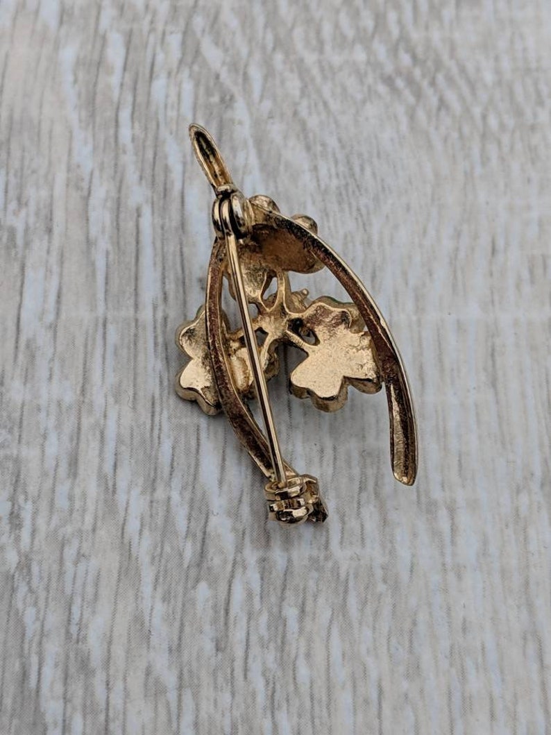 Gold Tone Wishbone With Enamel and Rhinestone Sharmrocks and - Etsy