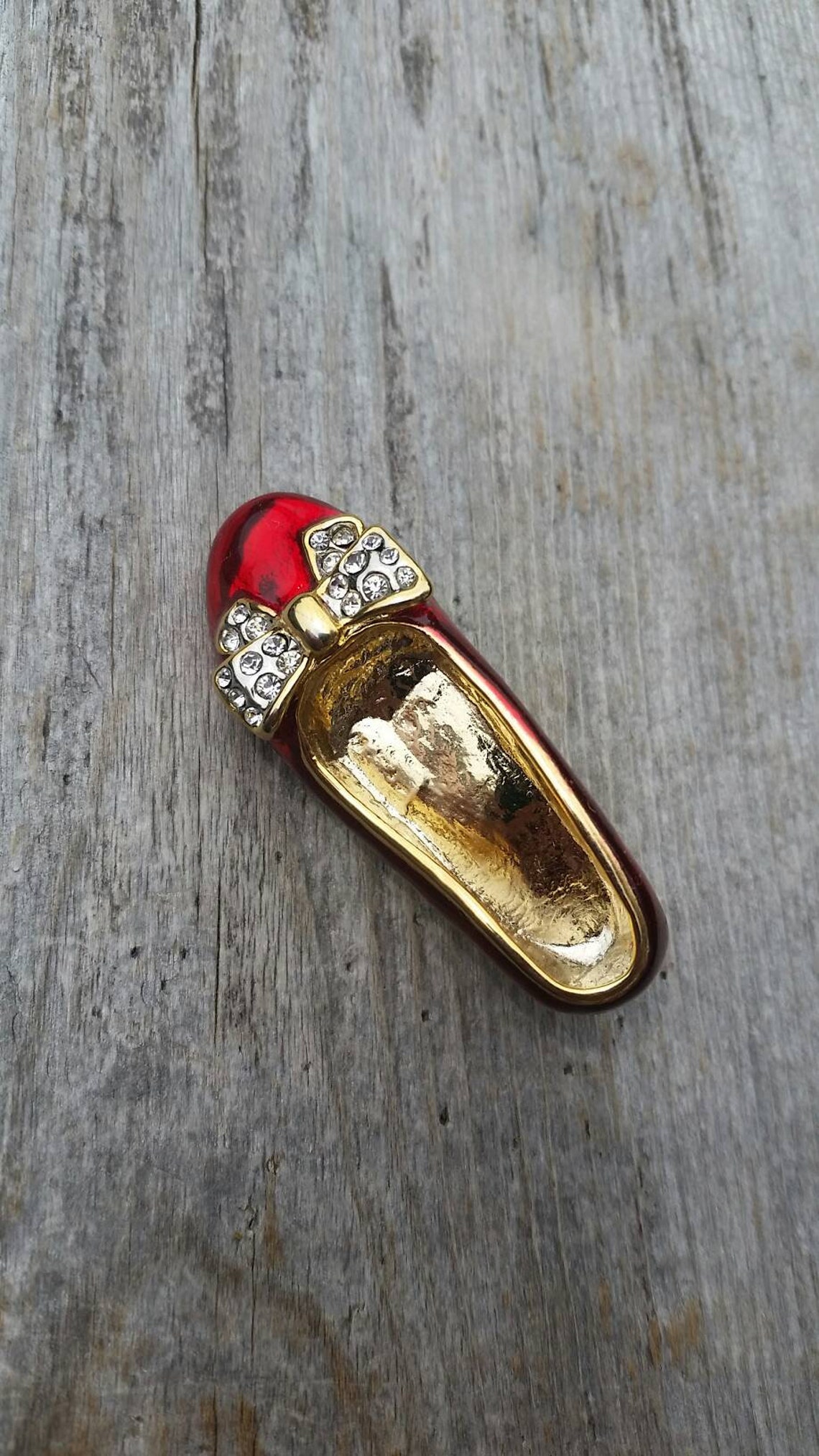 Enamel and Rhinestone Ruby Slipper Brooch - Etsy