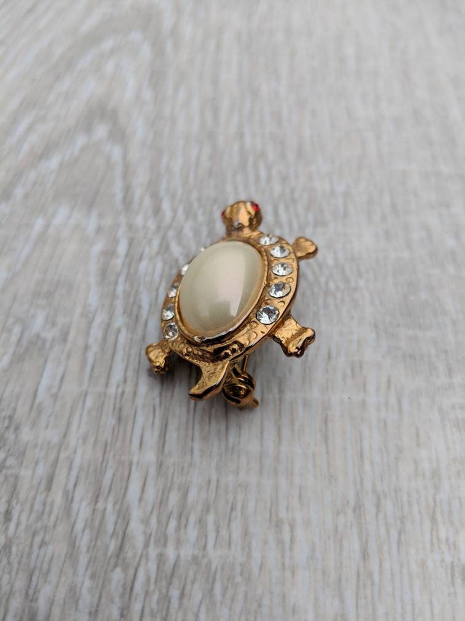 Rhinestone and Pearly Cabochon Turtle Brooch - Etsy