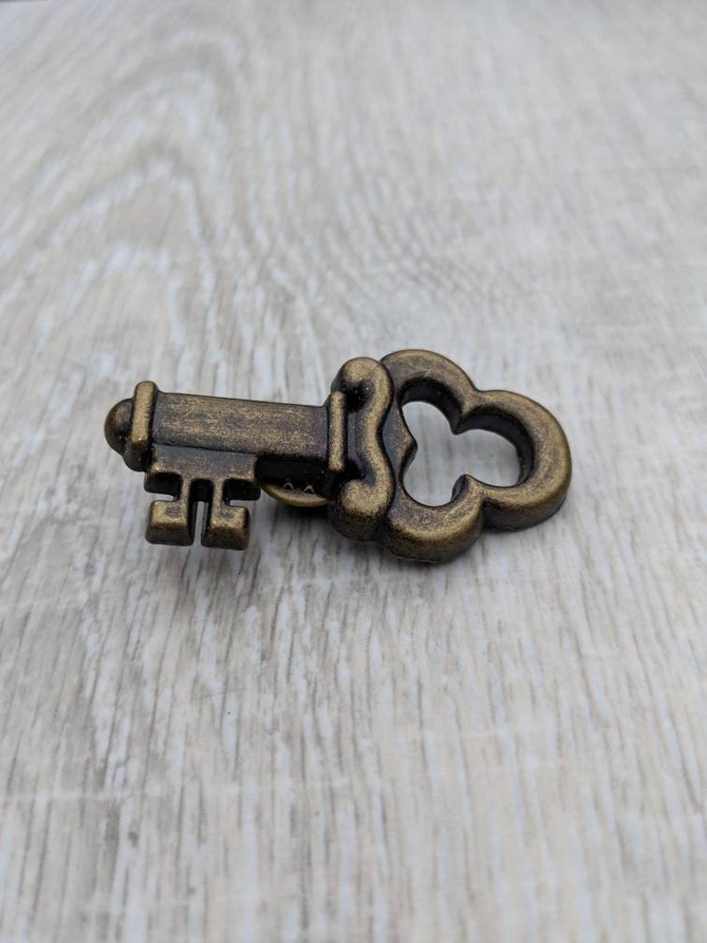 Bronze Tone Clover Top Skeleton Key Lapel Pin | Etsy