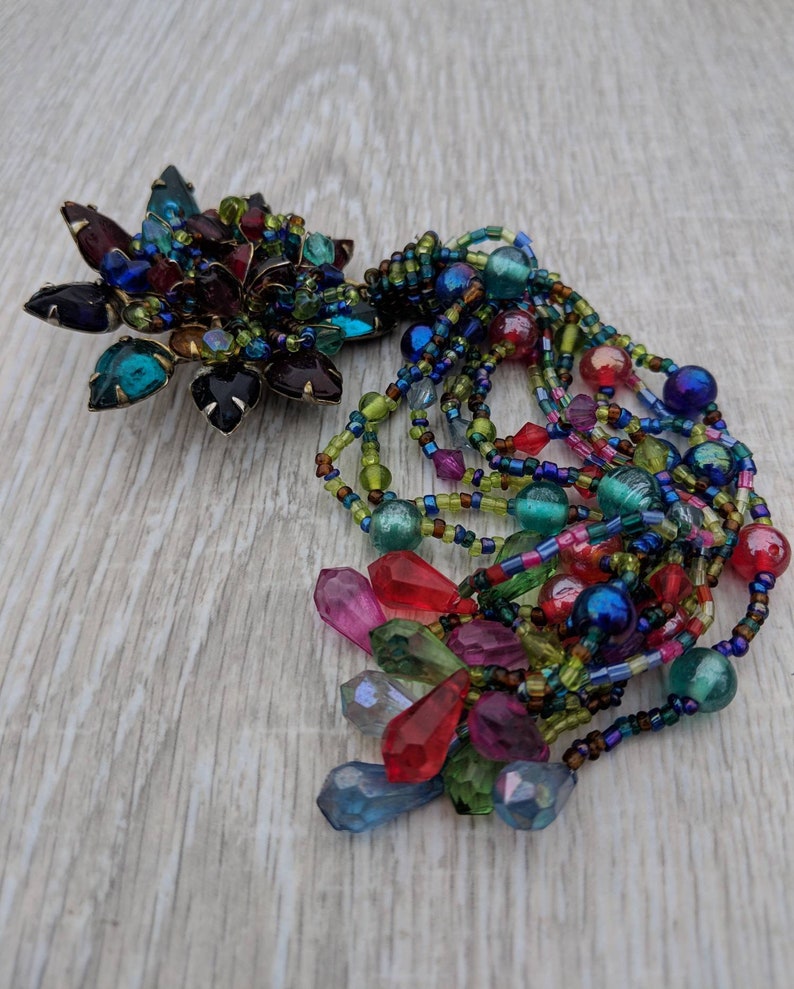 Large Rainbow Colored Rhinestone and Bead Starburst Tassel Dangle ...