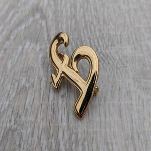 18K Gold Plated Cursive Capital Letter F Initial Monogram Brooch - Etsy