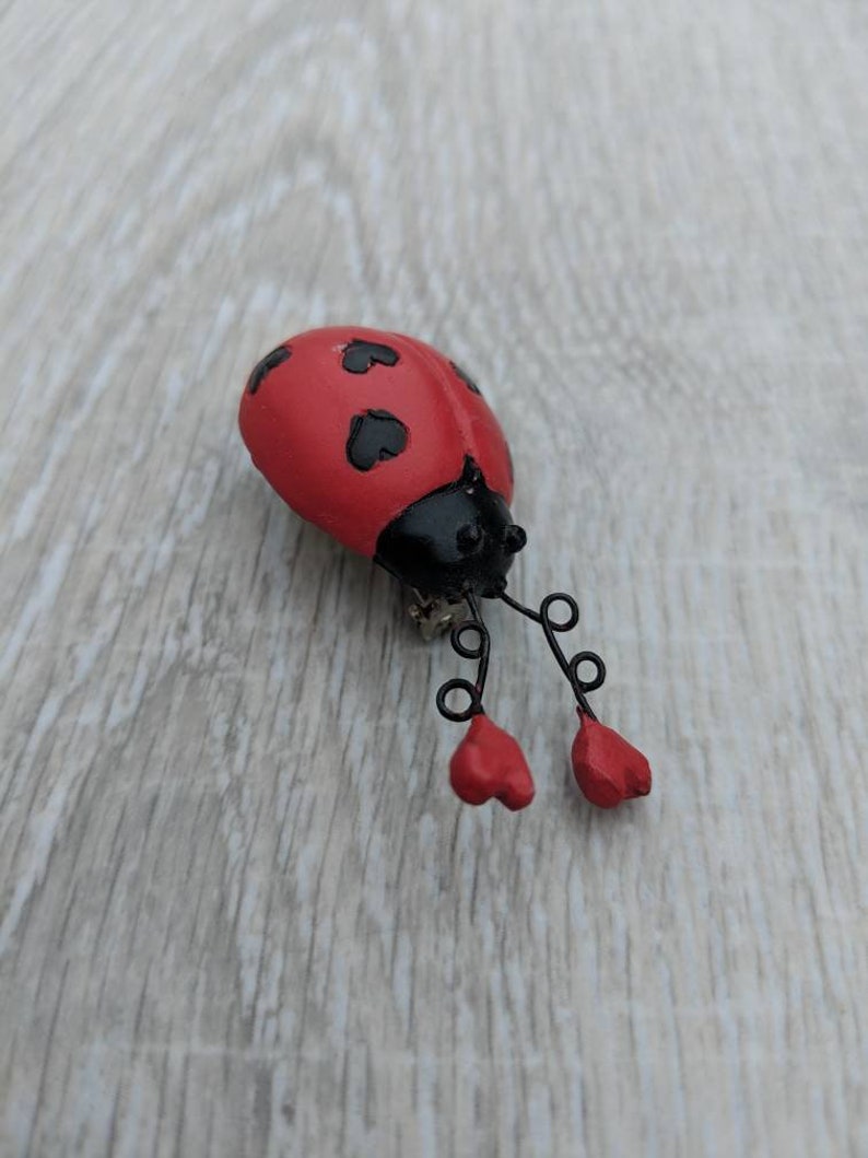 Cherry Red and Black Resin Ladybug With Heart Spots and | Etsy