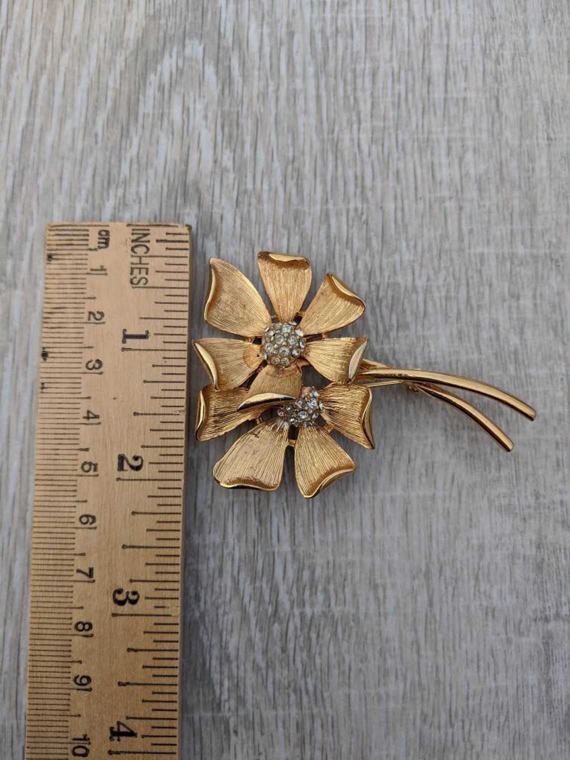 Textured and Glossy Gold Tone Six-petal Flowers With Rhinestone Centers ...