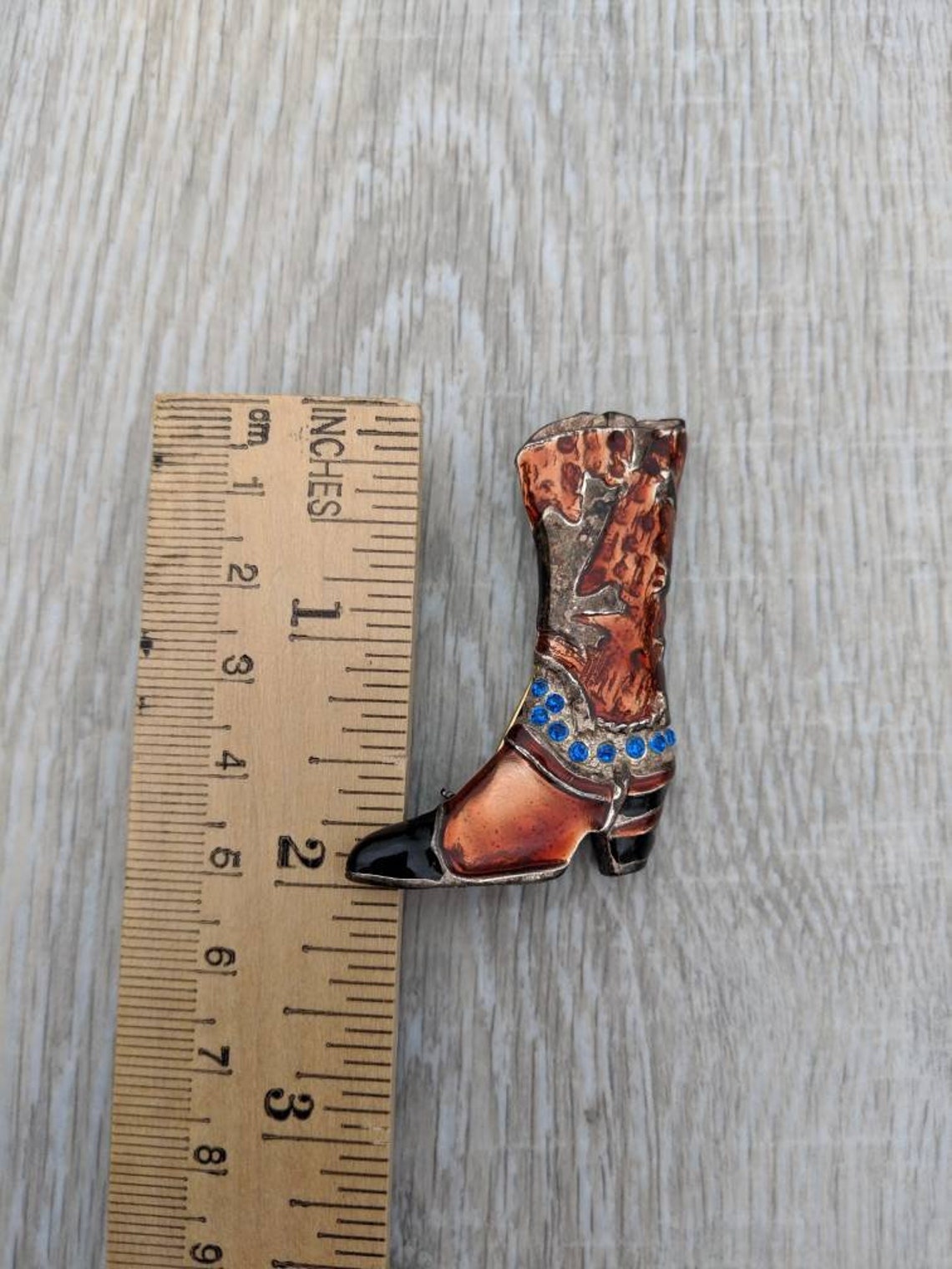 Brown and Black Enamel and Blue Rhinestone Cowboy Boot Brooch - Etsy
