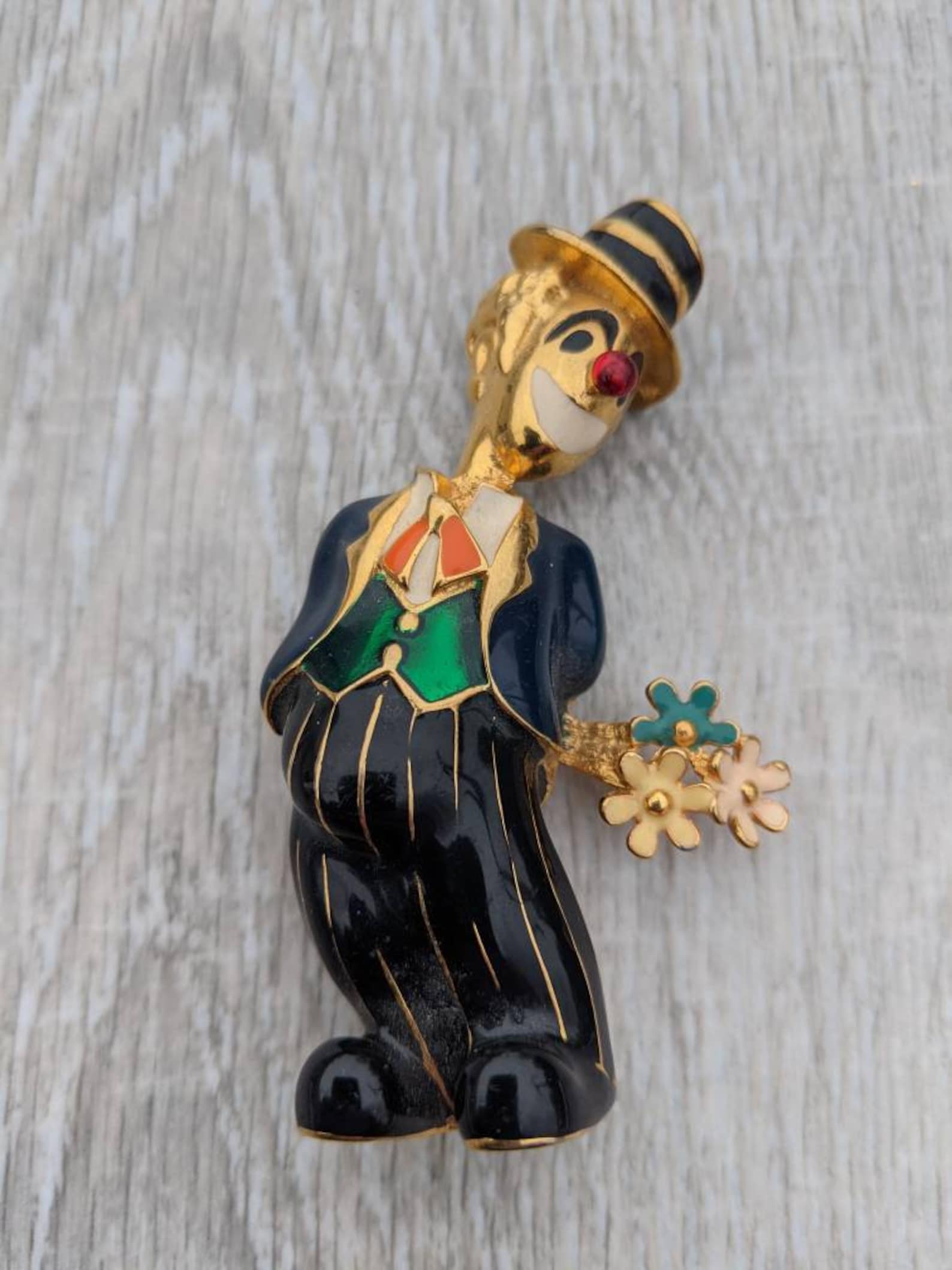 Colorful Enamel and Gold Tone Metal Clown in a Three Piece | Etsy
