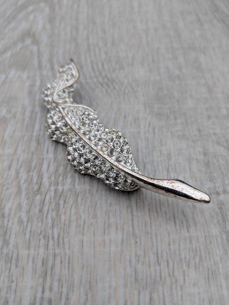 Napier Rhinestone and Silver Tone Feather or Leaf Brooch | Etsy
