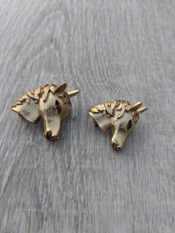 Pair of Satin Finish Gold Tone Metal and Ruby Red Rhi… - Gem
