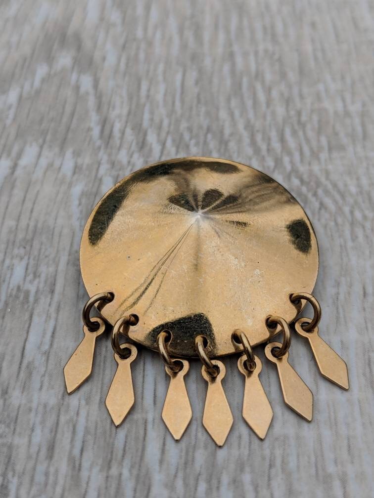 Gold Tone Shallow Cone with Sword Shaped Fringe Dangle Brooch | Etsy