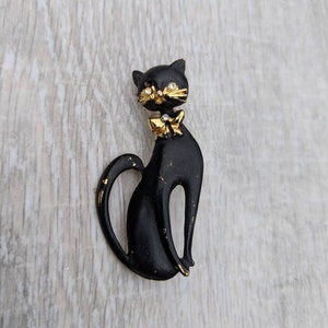 Matte Black Enamel and Rhinestone Cat Wearing a Ribbon Bow Brooch - Etsy
