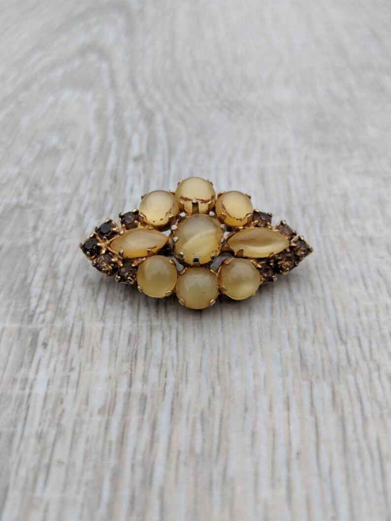 Austrian Yellow Moonglow Cabochon and Topaz Colored Rhinestone | Etsy