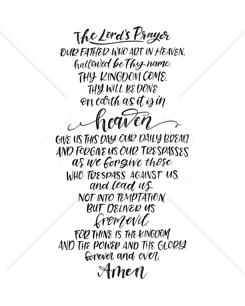 The Lord's Prayer, Our Father, Prayer Print, Hand Lettered Art ...