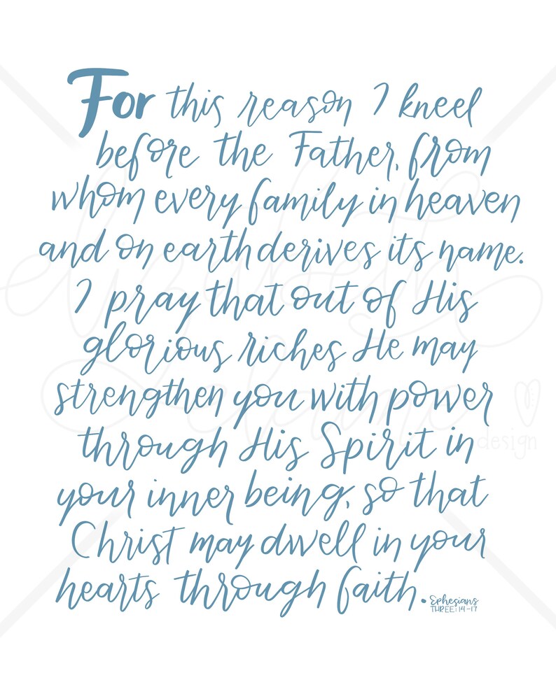 Ephesians Prayer Ephesians 3:14-17 Bible Verse Print Bible | Etsy