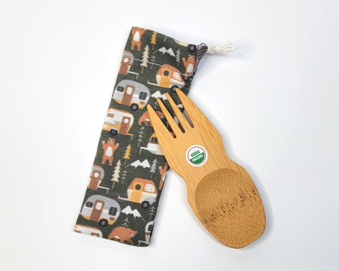Reusable Spork With Vintage Campers Print Pouch - Travel-size, Organic ...