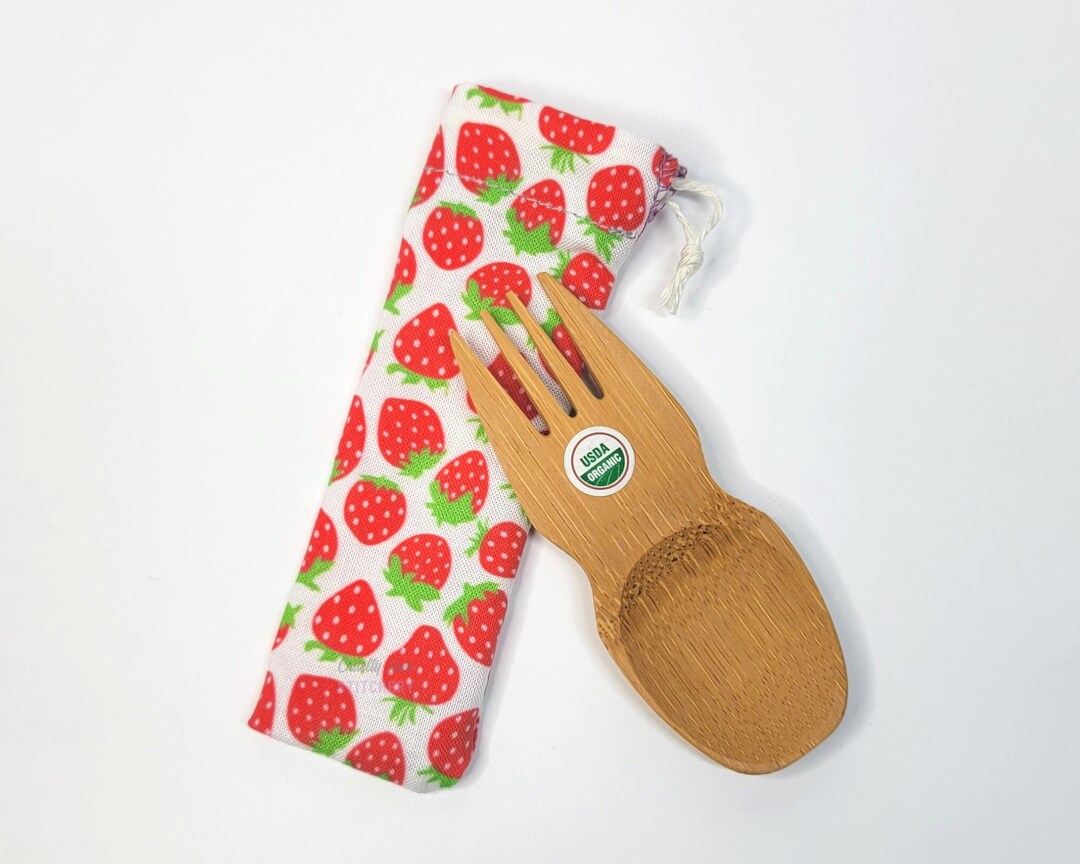 Reusable Spork With Strawberry Print Pouch - Travel-size, Organic ...