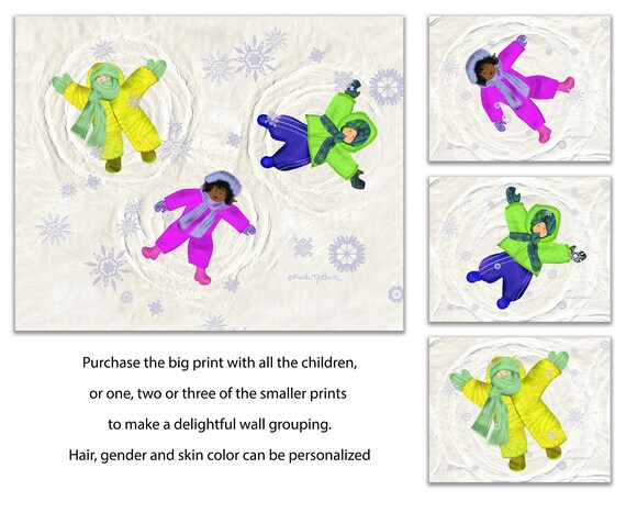 Snow Angels Whimsical Winter Art Print for Toddler or | Etsy