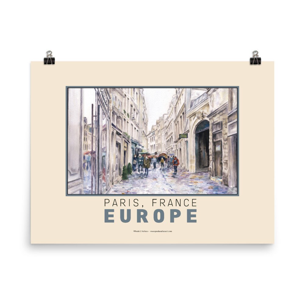 Paris France Street in the Rain Travel Poster - Etsy