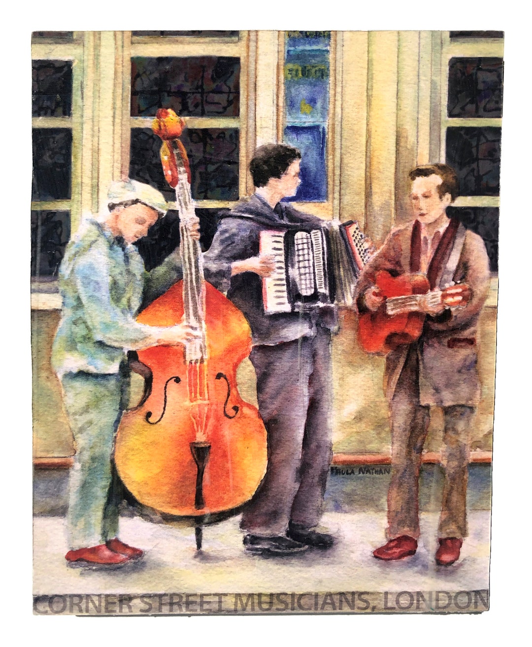 London Street Musicians, England, Borough Market Place Watercolor ...