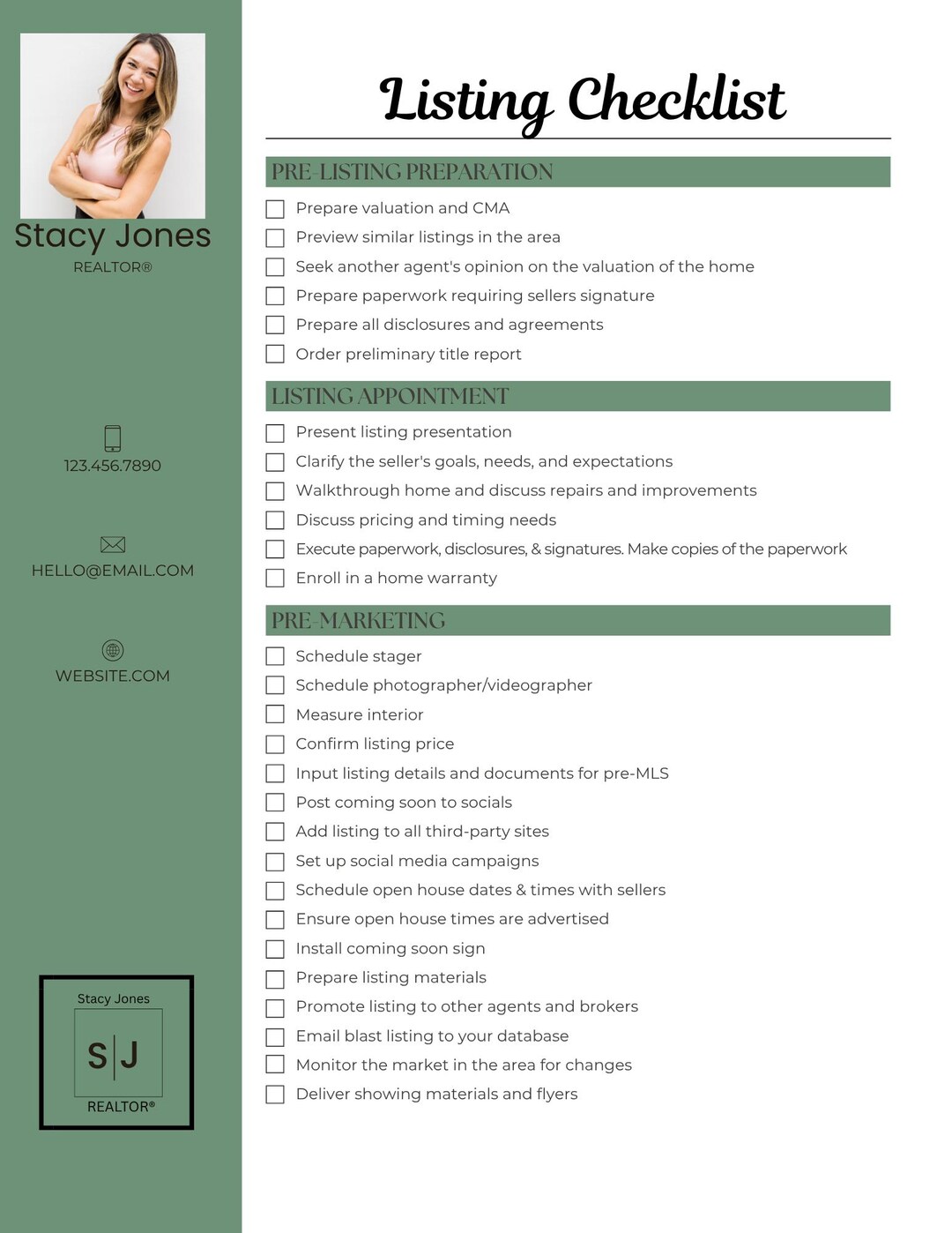52-page Real Estate Agent Checklist & Template Bundle | Editable ...