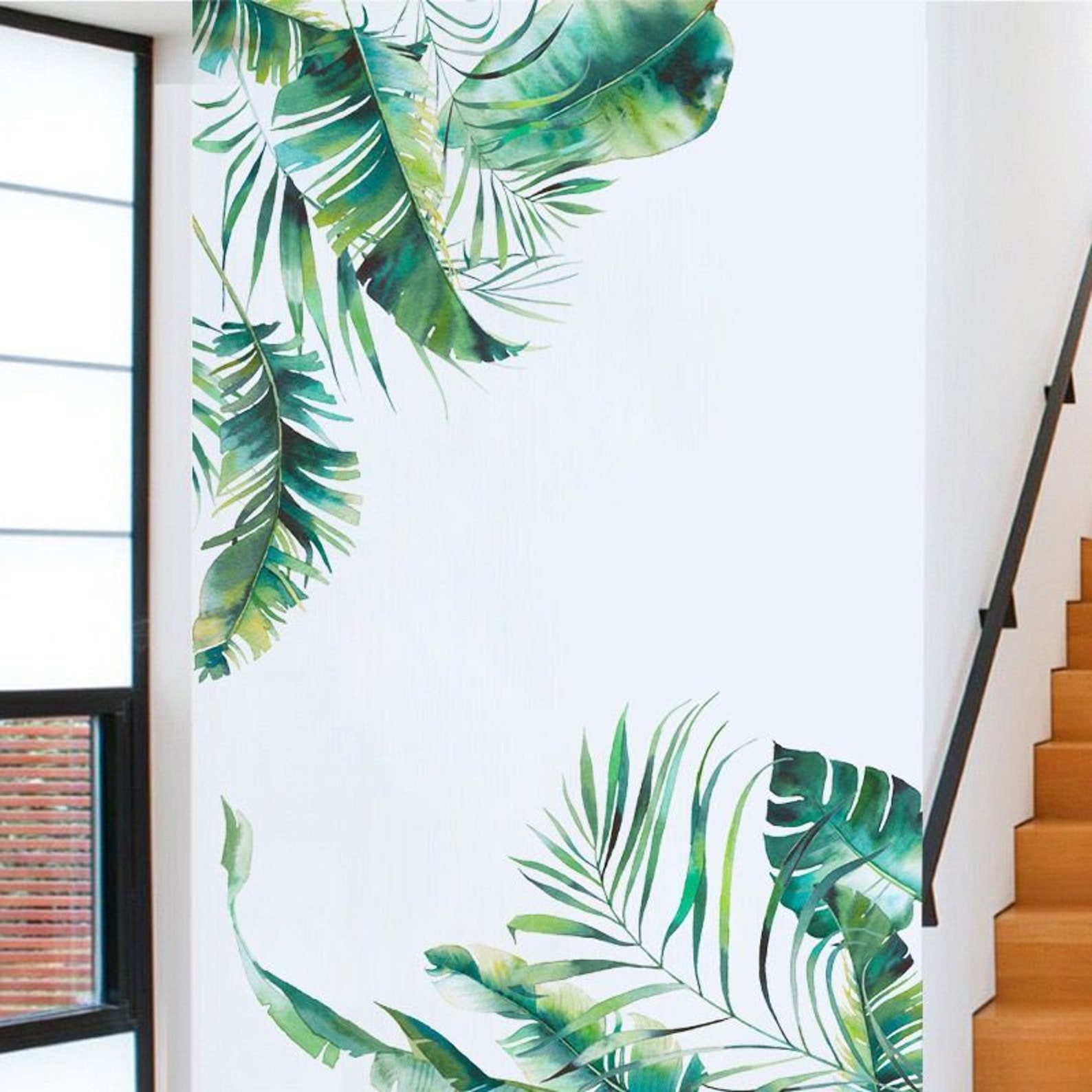 Wall Corner Green Leaf Wall Stickers Nature Planting Leaves Etsy