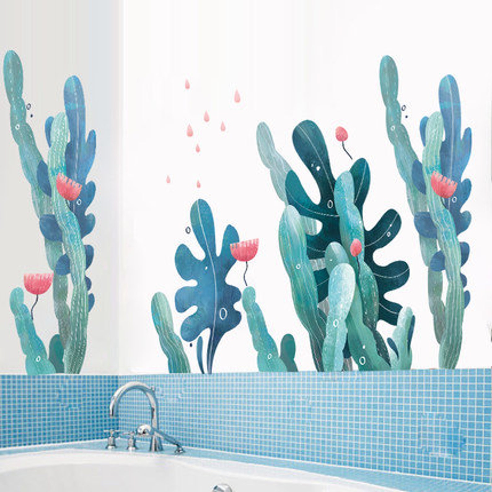 Green Hand Painted Seaweed Decal Marine Plant Decals Sea - Etsy