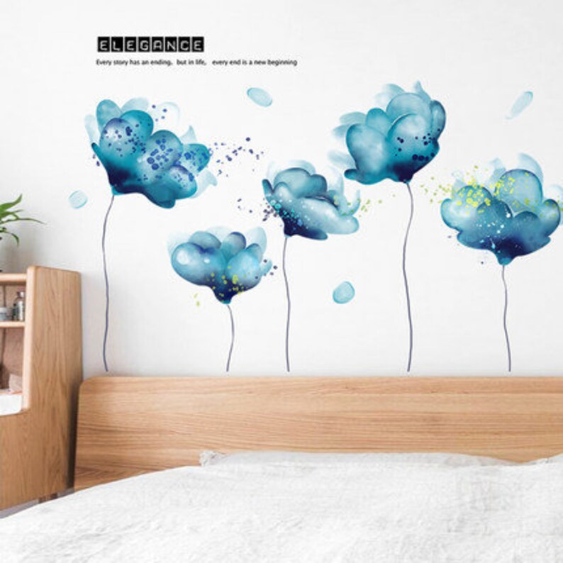 Elegant Growing Blue Flower Wall Stickers Girls Room Wall - Etsy