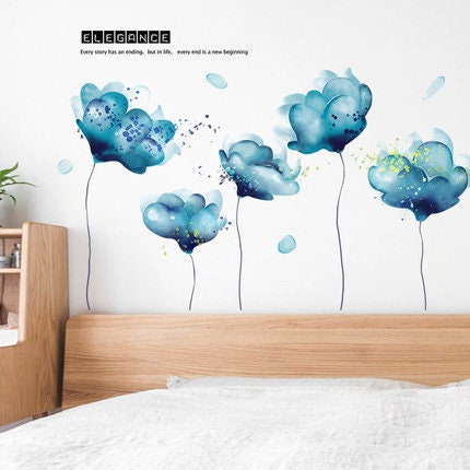 Elegant Growing Blue Flower Wall Stickers Girls Room Wall - Etsy