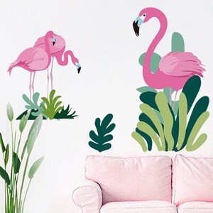 Cute Mom Baby Flamingo in Grass Wall Sticker Pink Bird Home - Etsy