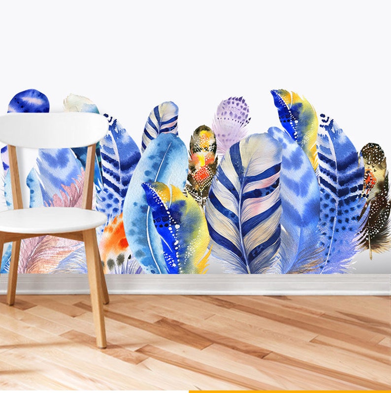 Unique Blue Colorful Feathers Wall Stickers Girls Room Decals - Etsy