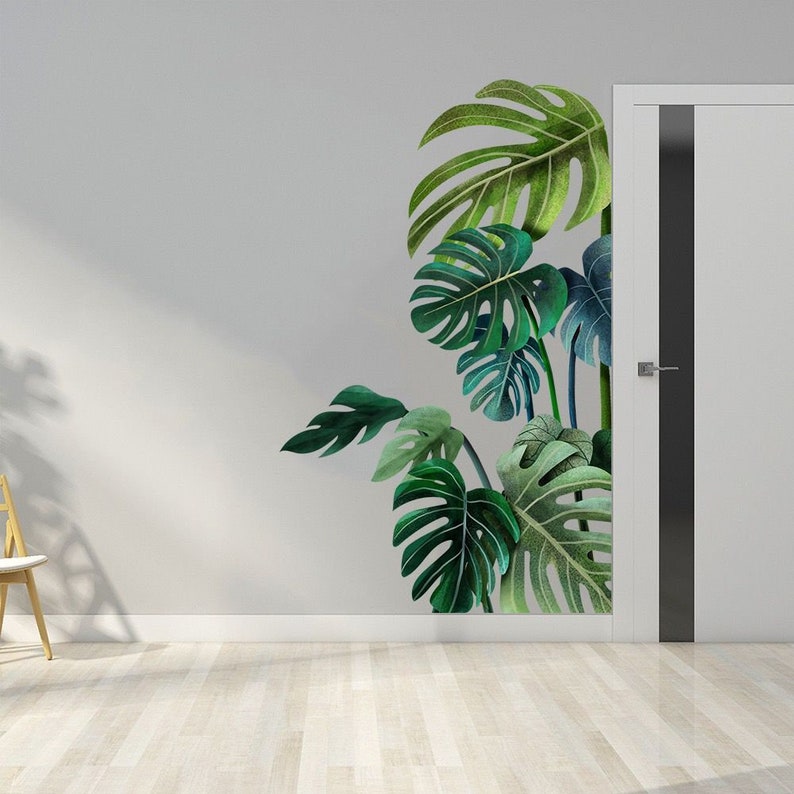 Tropical Green Monstera Leaf Wall Decal Wall Corner Etsy