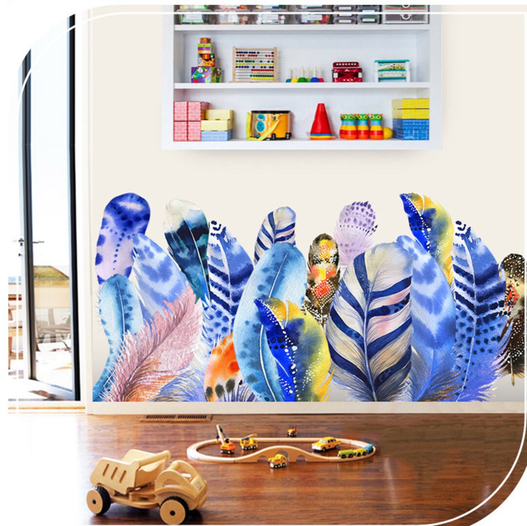 Unique Blue Colorful Feathers Wall Stickers Girls Room Decals - Etsy