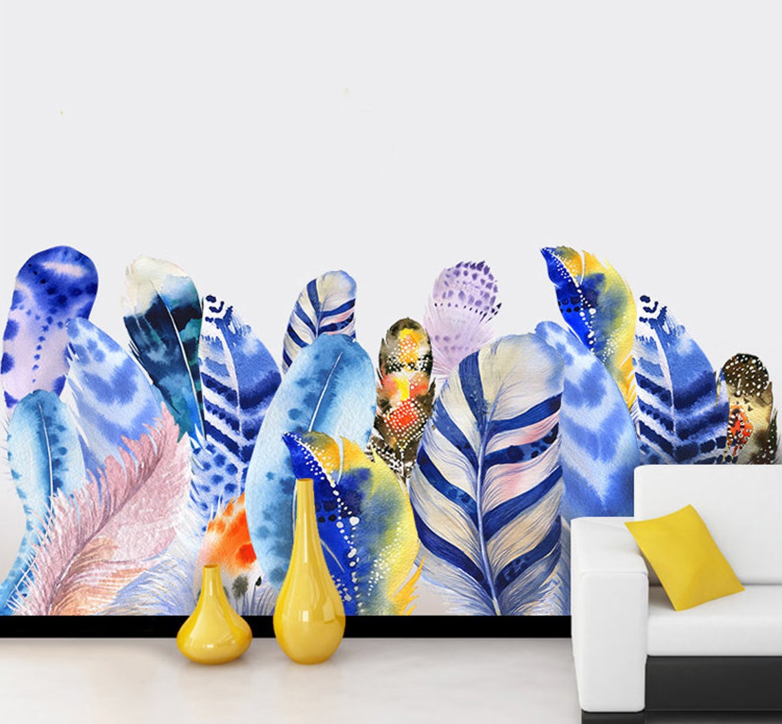 Unique Blue Colorful Feathers Wall Stickers Girls Room Decals - Etsy
