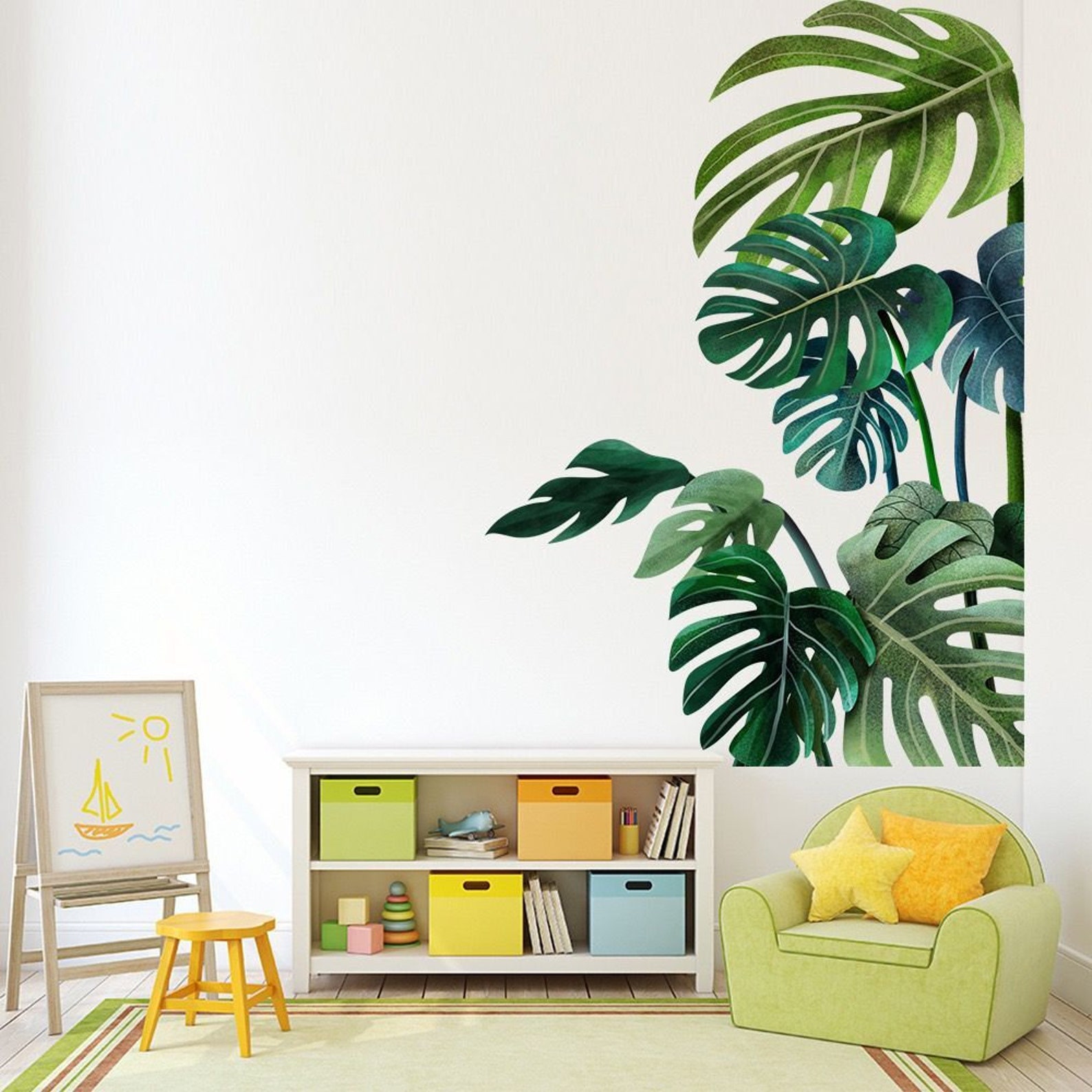Tropical Green Monstera Leaf Wall Decal Wall Corner Etsy