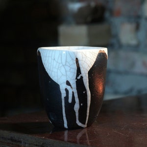 Ceramic Cup Handless Pottery Mug Black and White Ceramic Tea Mug Coffee ...