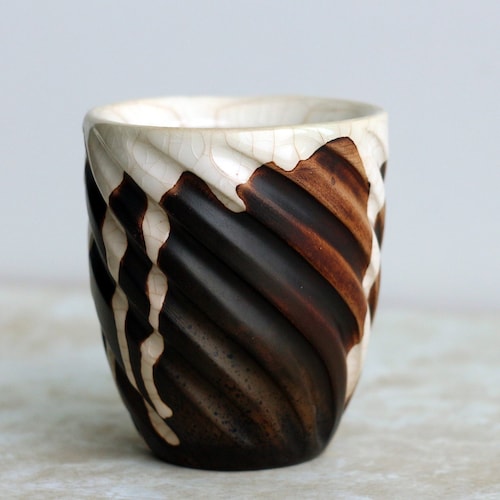 Ceramic Cup Handless Pottery Mug Black and White Ceramic - Etsy