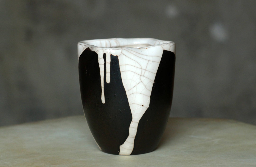 Ceramic Cup Handless Pottery Mug Black and White Ceramic Tea Mug Coffee ...