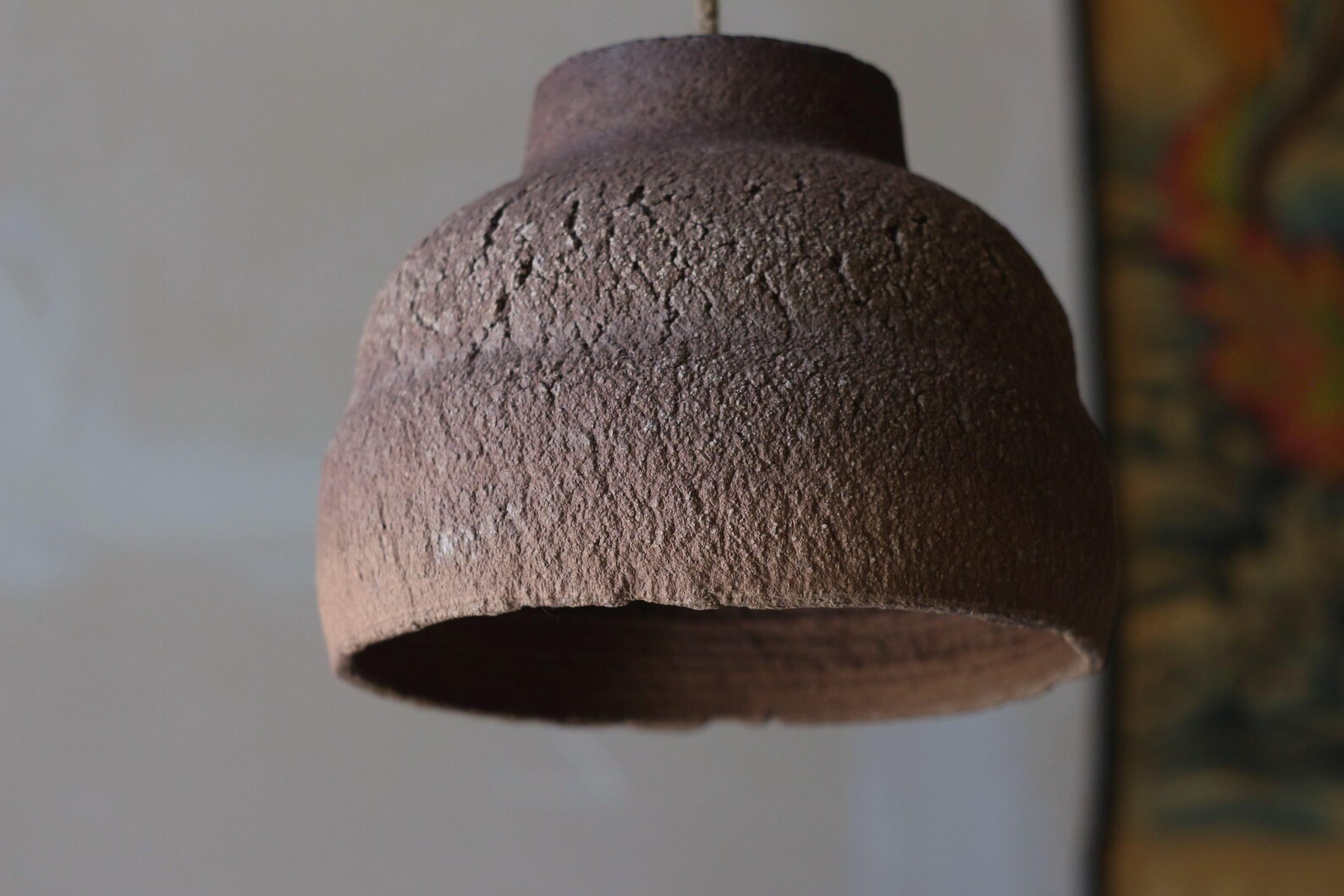 Natural Brown Clay Pendant Light, Handmade Rustic Pottery Ceiling Lamp ...