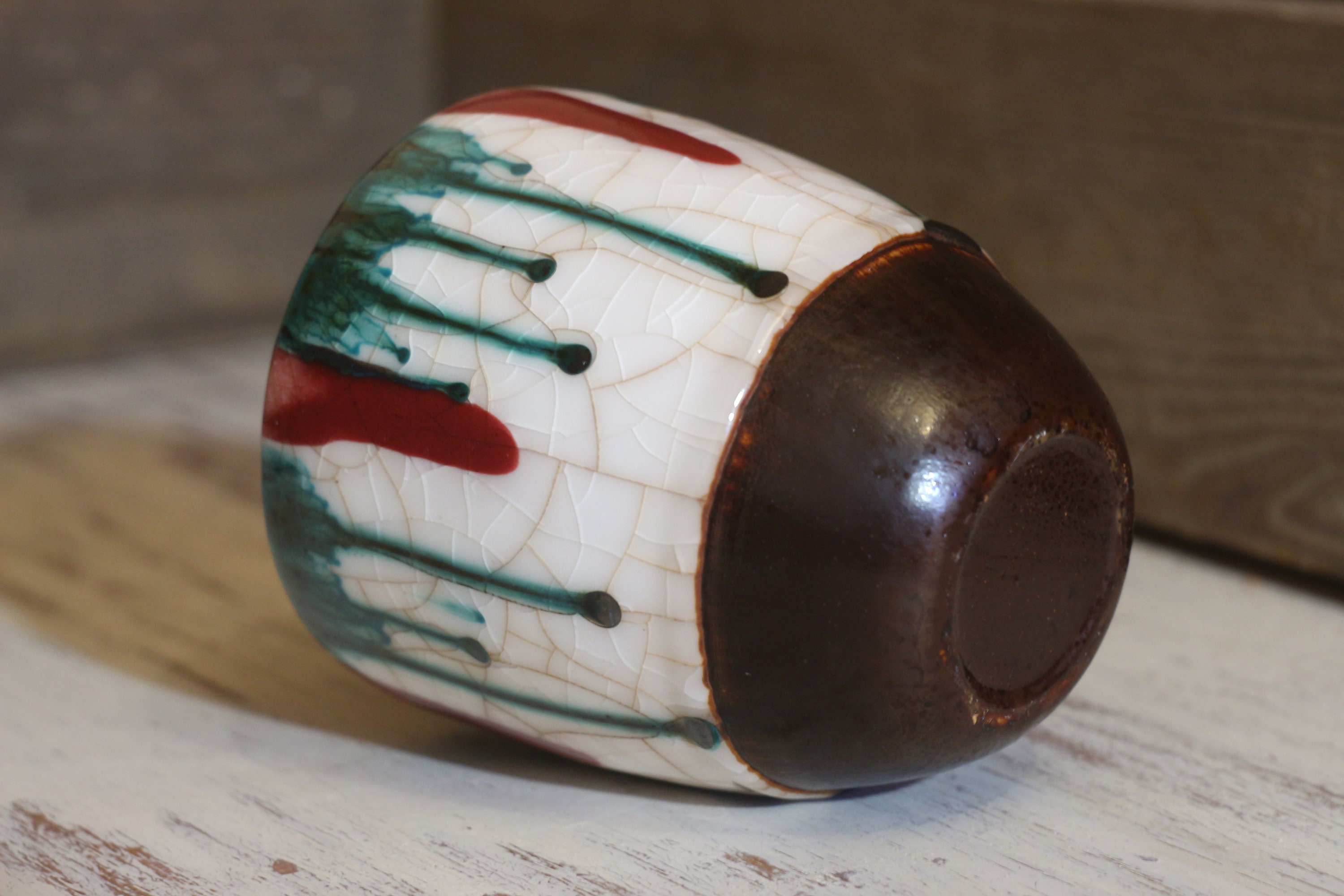 Ceramic Cup Handless Pottery Mug Green Red White Pottery | Etsy