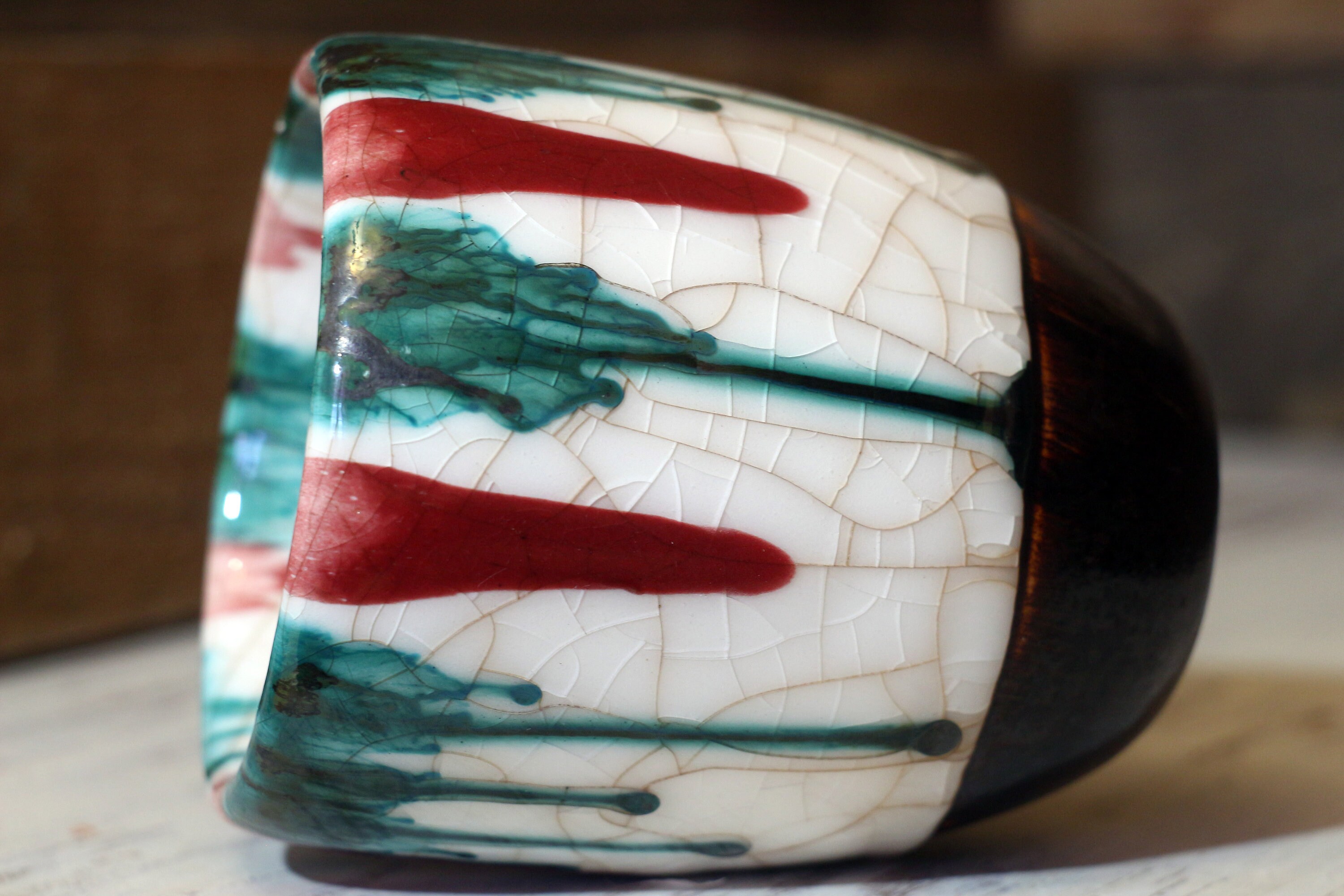 Ceramic Cup Handless Pottery Mug Green Red White Pottery | Etsy