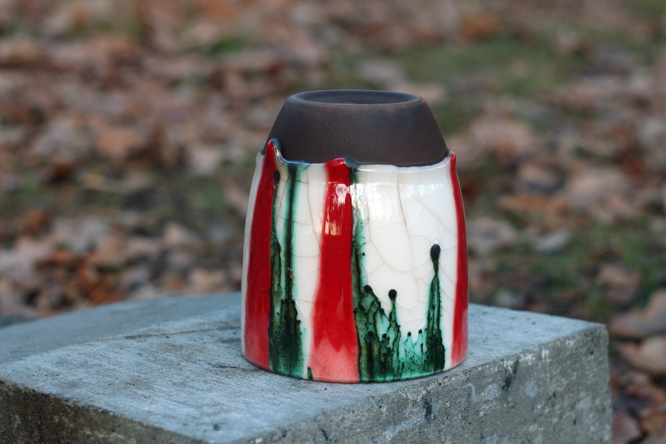 Ceramic Cup Handless Pottery Mug Green Red White Pottery | Etsy