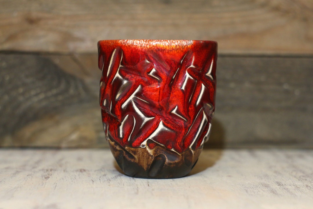 Ceramic Cup Handless Pottery Mug Red White Pottery Ceramic Mug Tea Mug ...