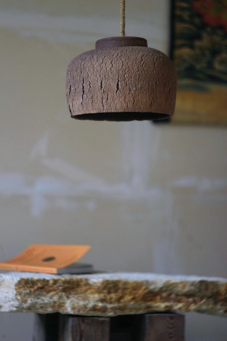 Handmade Ceramic Pendant Lamp, Brown Rustic Cabin Lighting, Ceiling ...