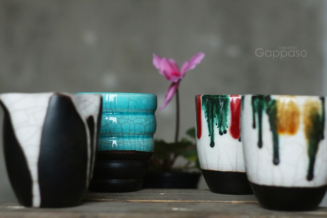 Ceramic cup Handless pottery mug Black and white Ceramic | Etsy