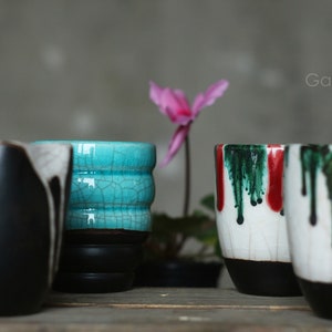 Ceramic Cup Handless Pottery Mug Black and White Ceramic Tea Mug Coffee ...
