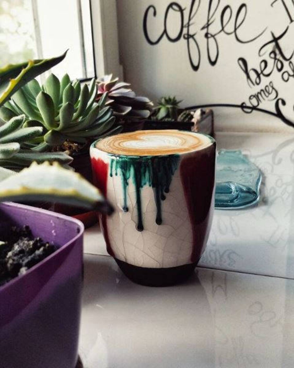 Ceramic Cup Handless Pottery Mug Green Red White Pottery | Etsy