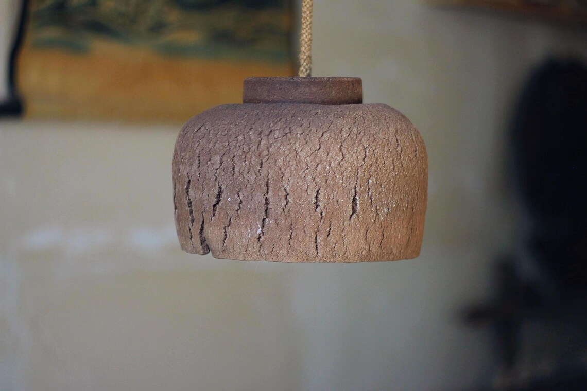 Handmade Ceramic Pendant Lamp, Brown Rustic Cabin Lighting, Ceiling ...
