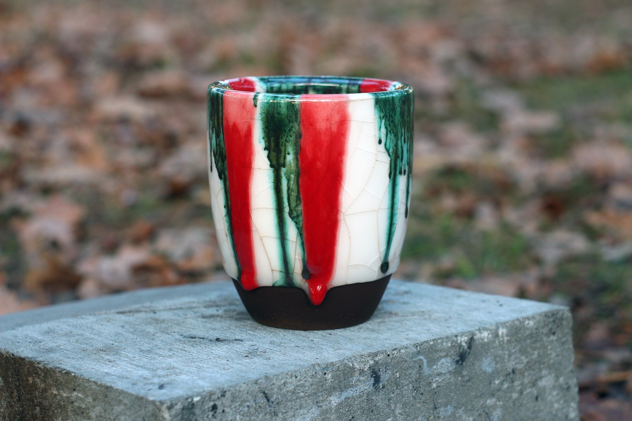 Ceramic Cup Handless Pottery Mug Green Red White Pottery | Etsy