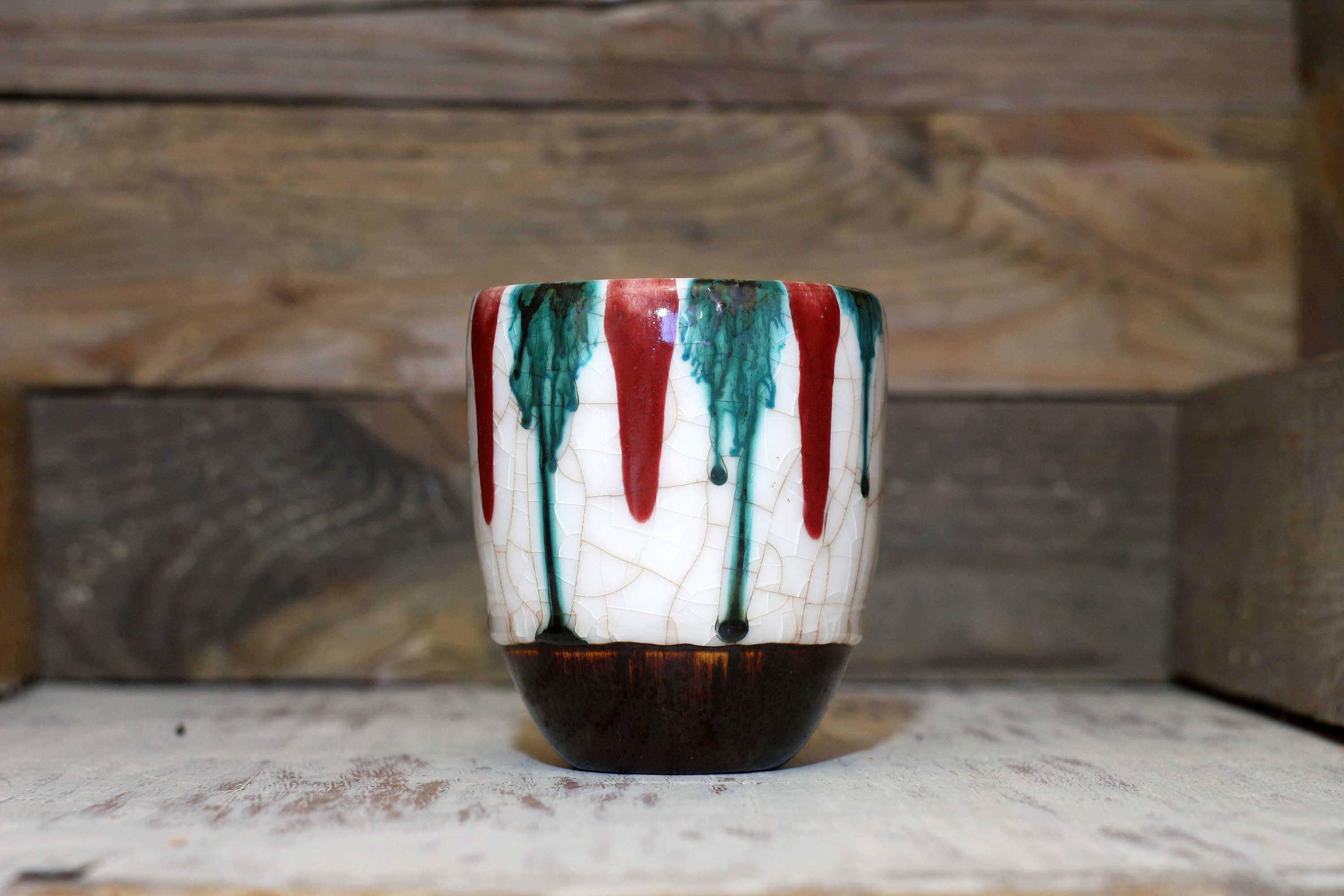 Ceramic Cup Handless Pottery Mug Green Red White Pottery | Etsy