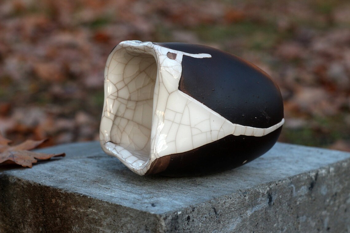 Ceramic Cup Handless Pottery Mug Black and White Ceramic - Etsy